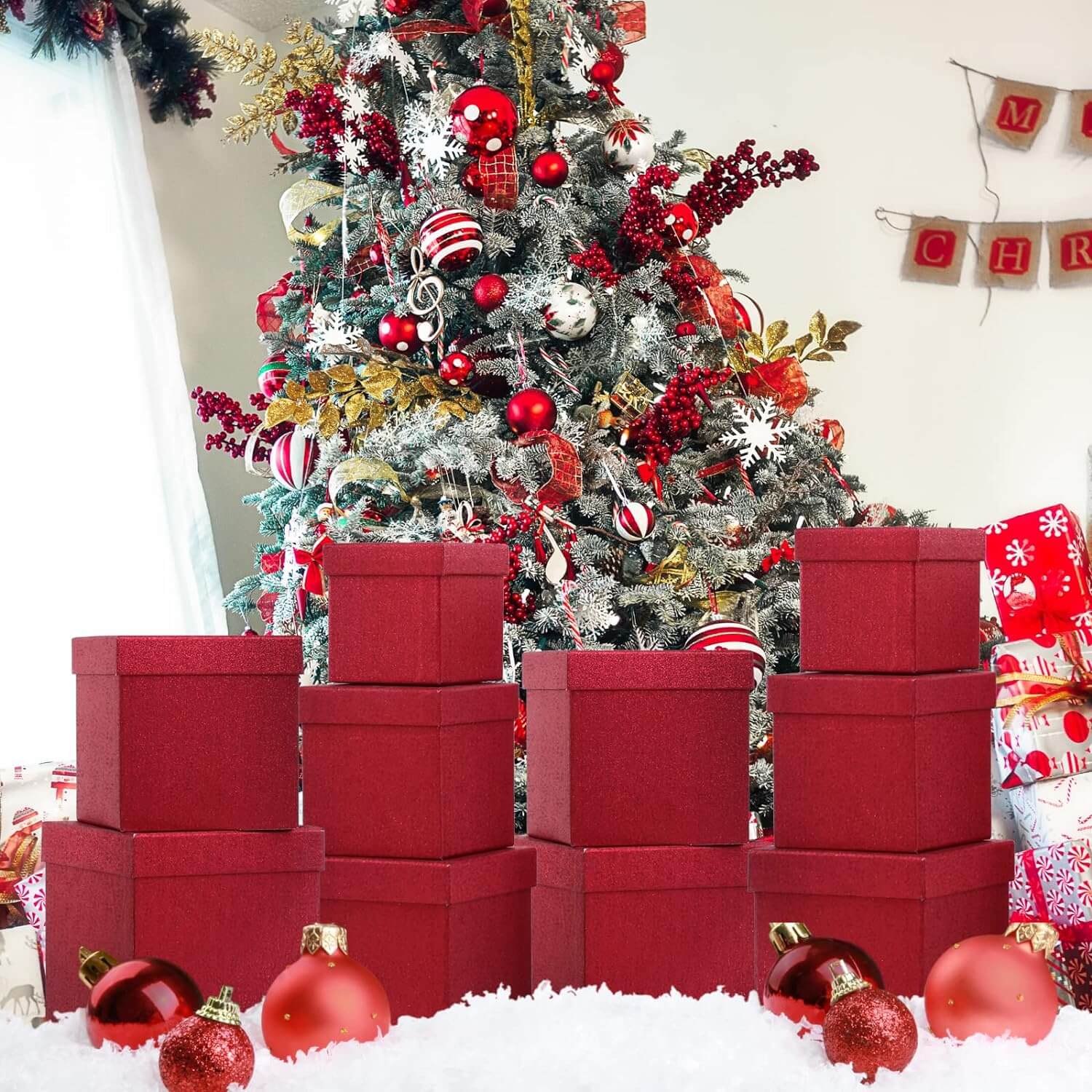 Posh Paper Christmas Gift Boxes, Red Gift Boxes, 4