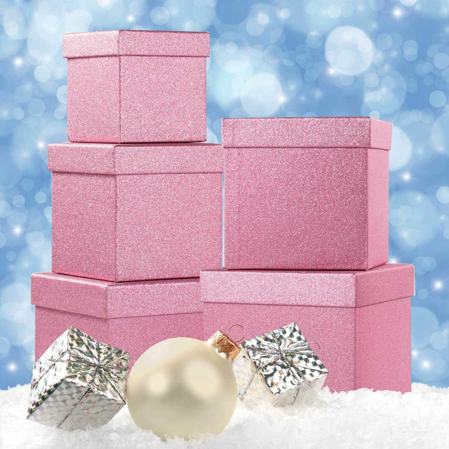 Posh Paper Gift Boxes, Christmas Gift Boxes, Pink - Pack of 5