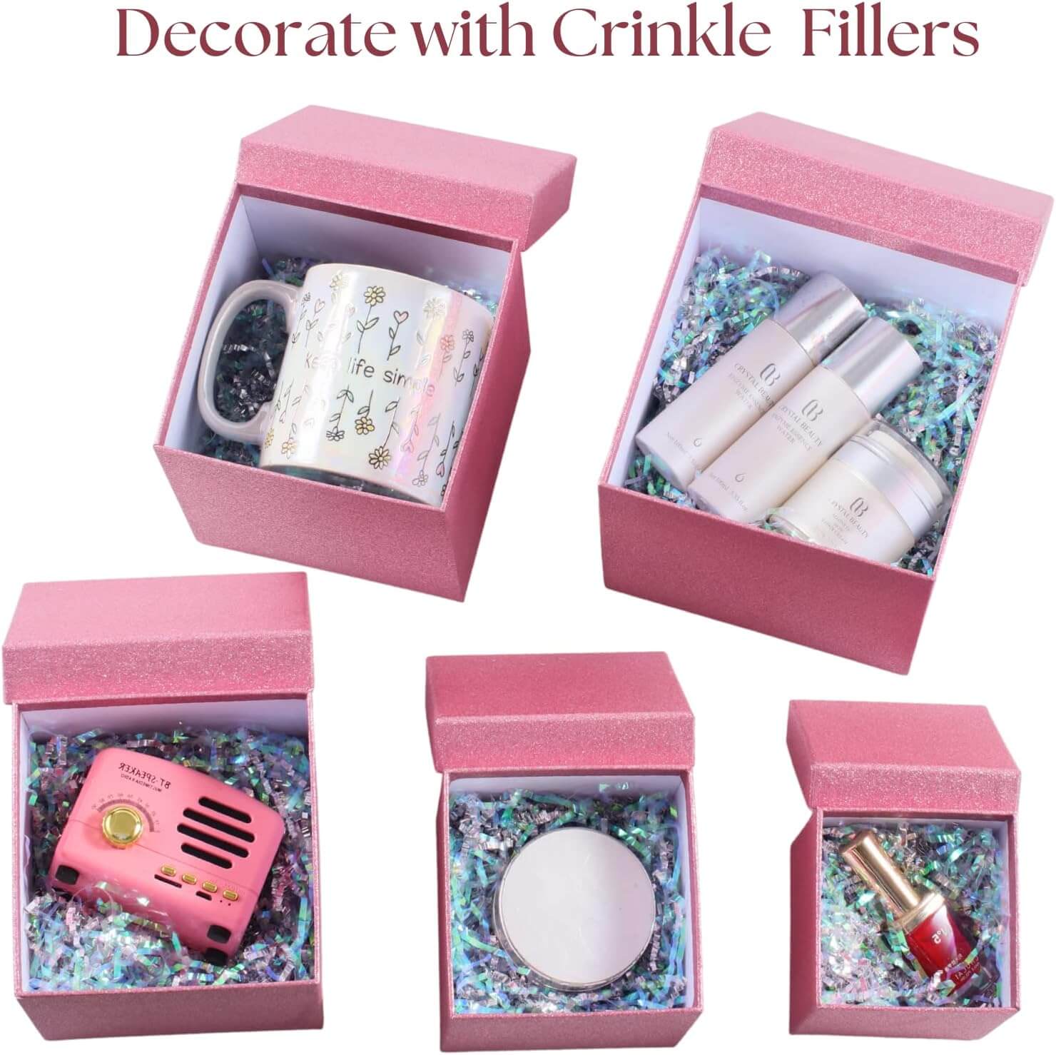 Posh Paper Gift Boxes, Christmas Gift Boxes, Pink - Pack of 5